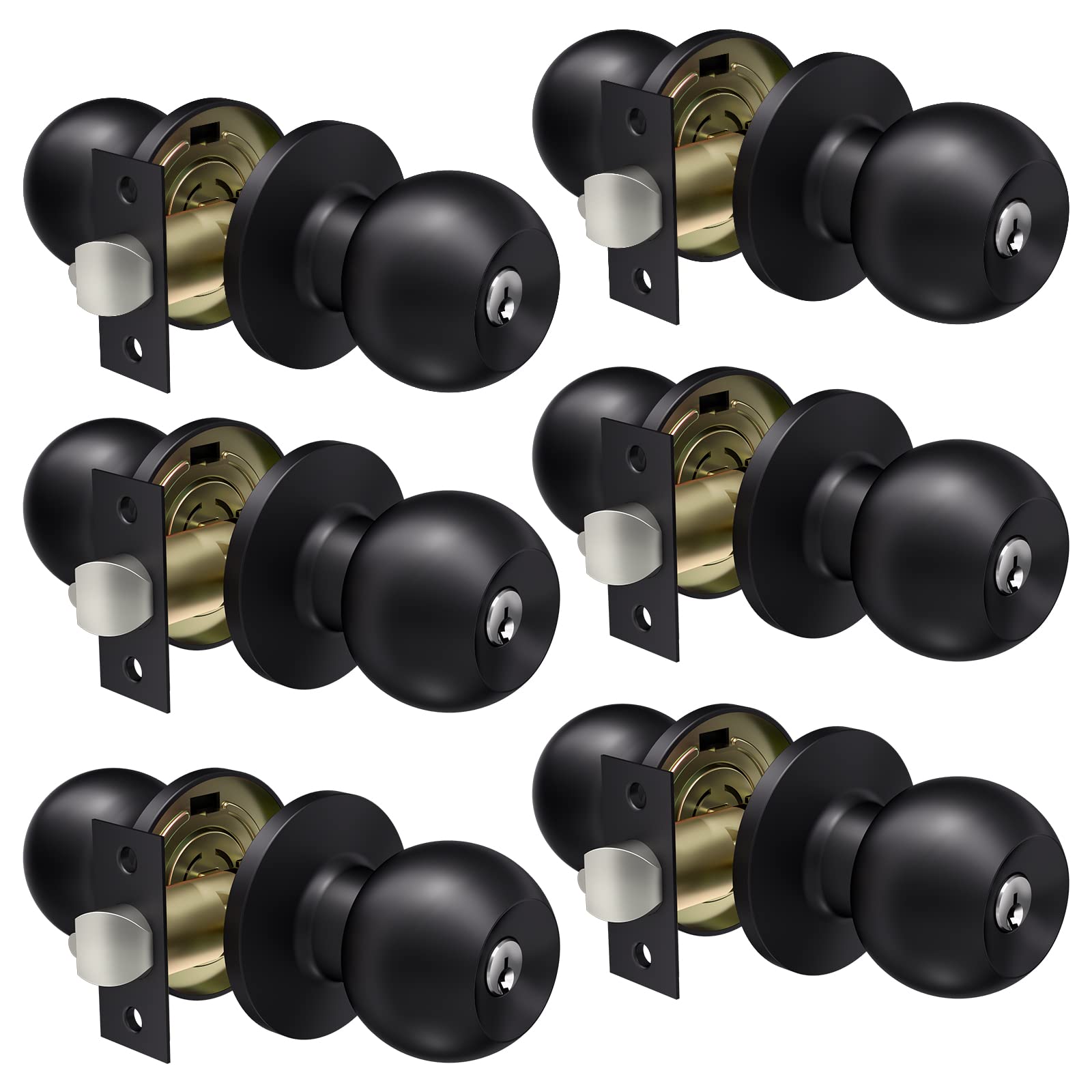Door Knob with Lock and Keys, Locking Door Knobs with Keys, Entry Door Knobs Exterior, Round ...