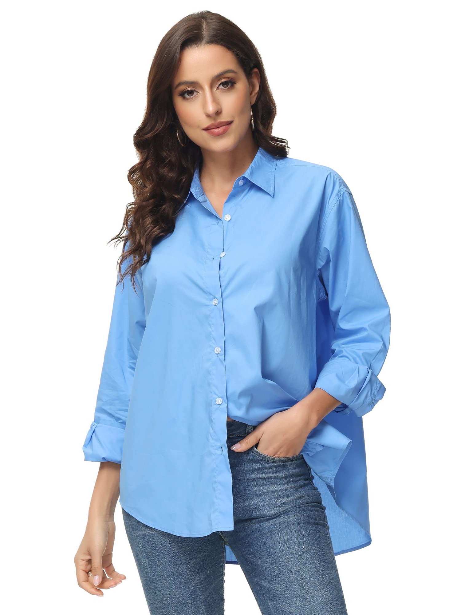 MCEDAR Women's Oversized Button Down Shirts Casual Plus Size Boyfriend ...