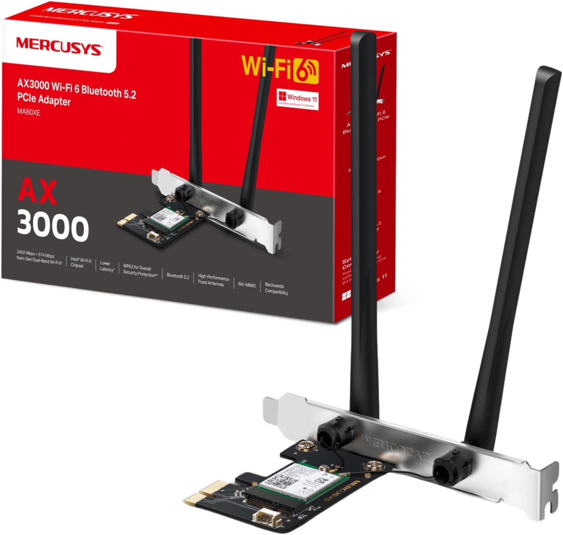 MERCUSYS MA80XE AX3000Mbps Dual-Band 5.2 PCIe WiFi Adapter for PC, WiFi ...