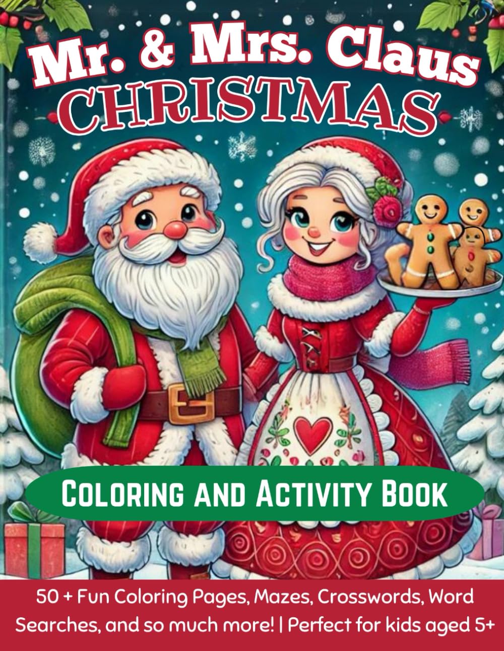 Mr. & Mrs. Claus Christmas Coloring and Activity Book: 50 + Fun ...