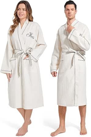 CONOMAX 2Pcs Couples Dressing Gown Waffle Robe Sets Cotton Bathrobe for ...