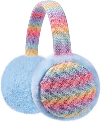 Amazon.com: BAOPLAYKIDS Kids Knit Rainbow Earmuffs Winter Outdoor Ear ...