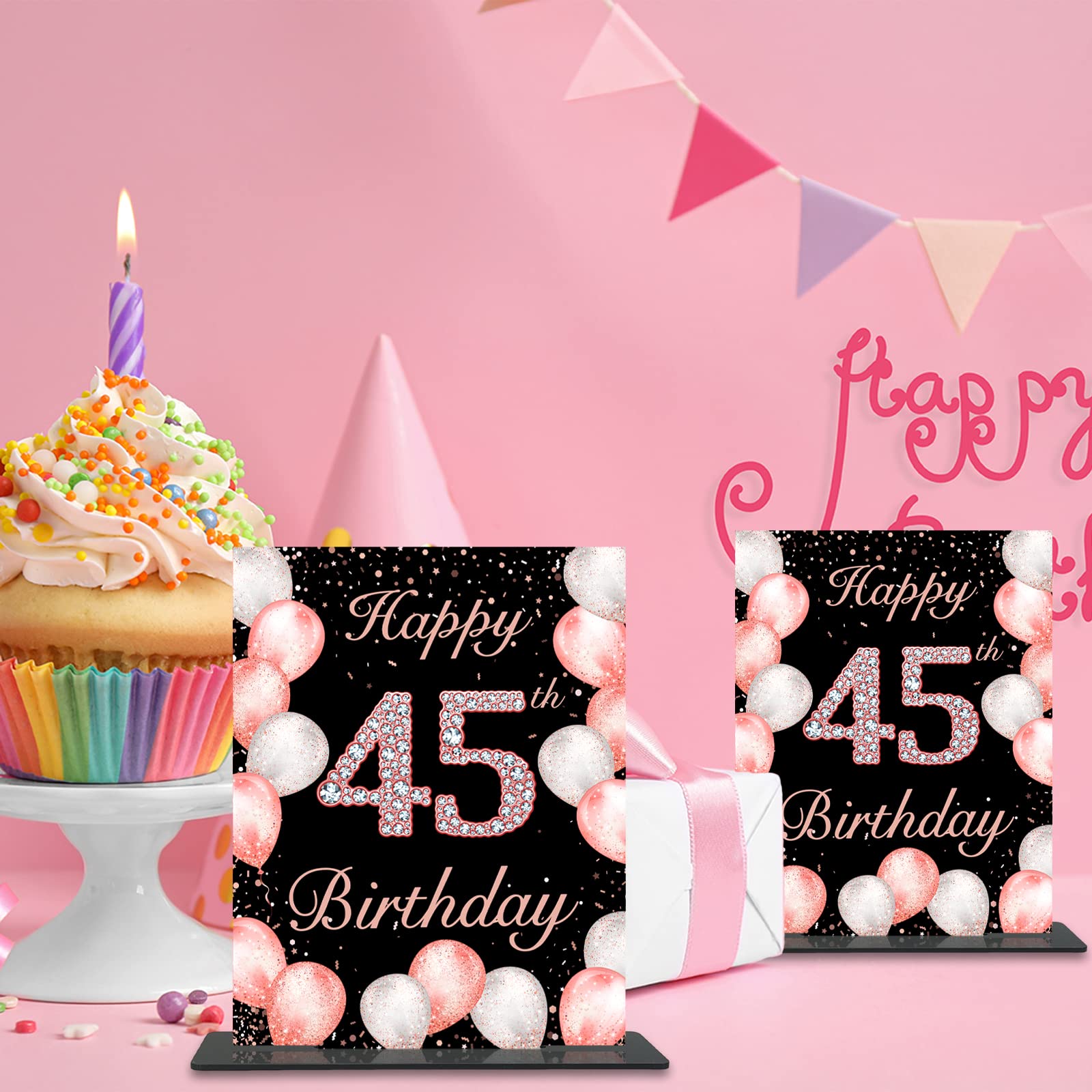 Snapklik.com : Happy 45th Birthday Pink & White Balloon Acrylic Table ...