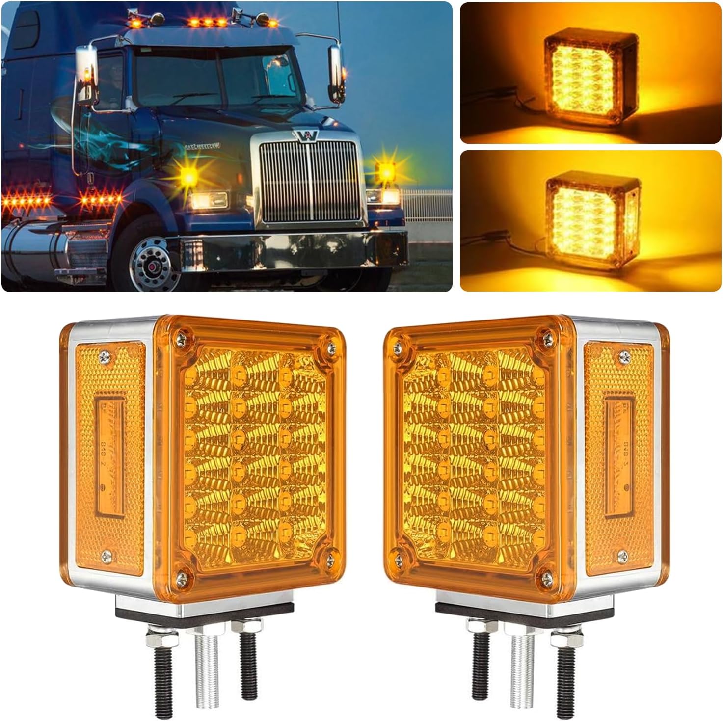 Amazon.com: LED Square Pedestal Truck Lights - 2PCS 39-LED Dual Face ...