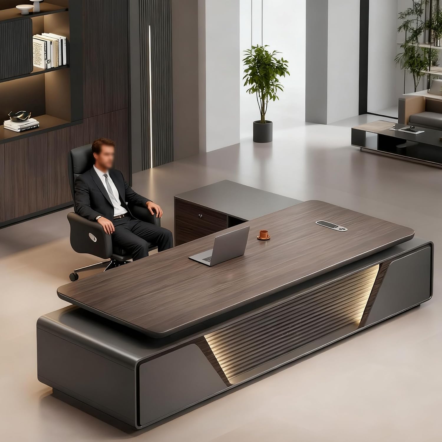 Amazon.com: L Shaped Executive Desk with Drawers & Storage, Modern ...