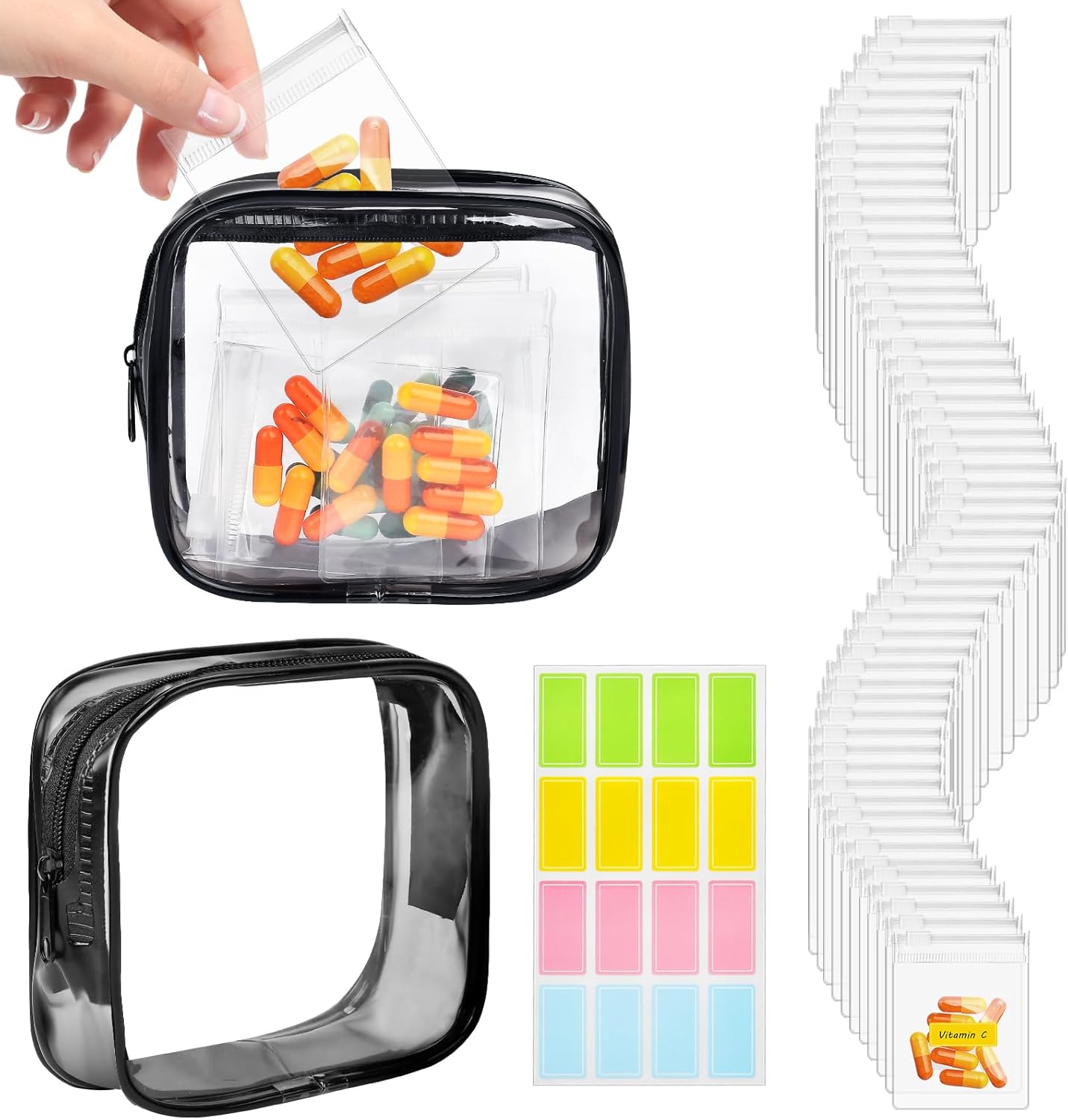 Amazon.com: Supkiir 100Pcs Pill Pouch Reusable Clear Zippered Pill Bags ...