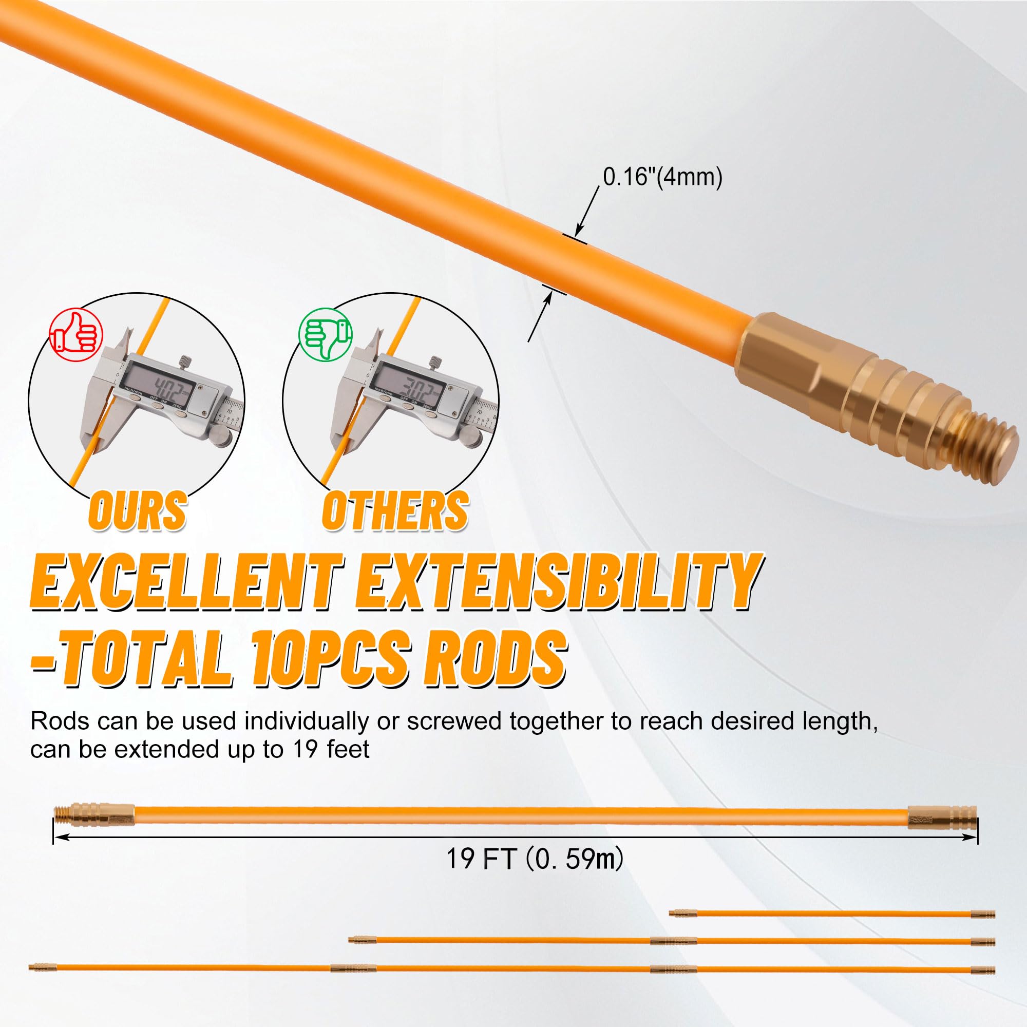 Snapklik.com : KOOTANS 19FT Fiberglass Electrical Wire Running Kit Wire ...