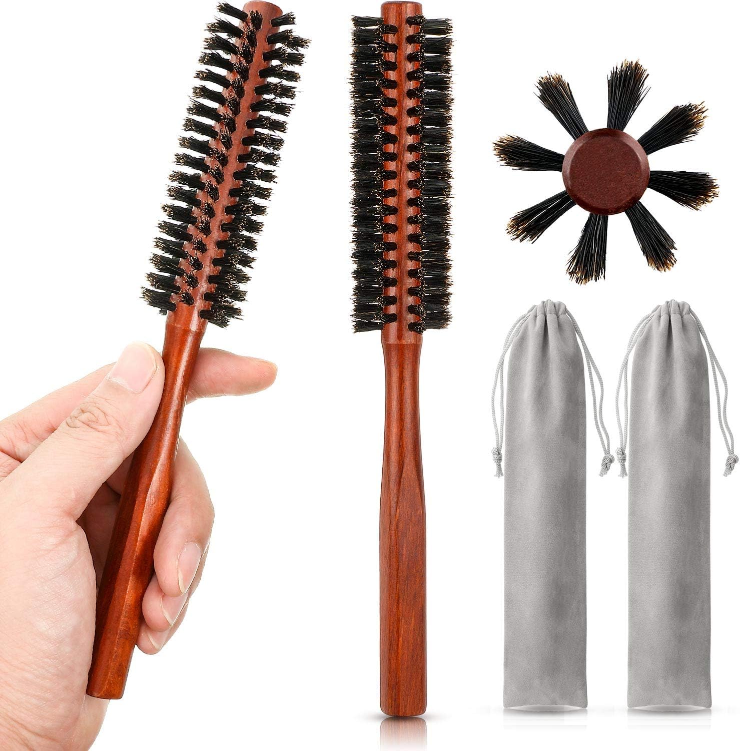 Amazon.com : Patelai 2 Pcs Boar Bristle Round Brush Small Round Hair ...