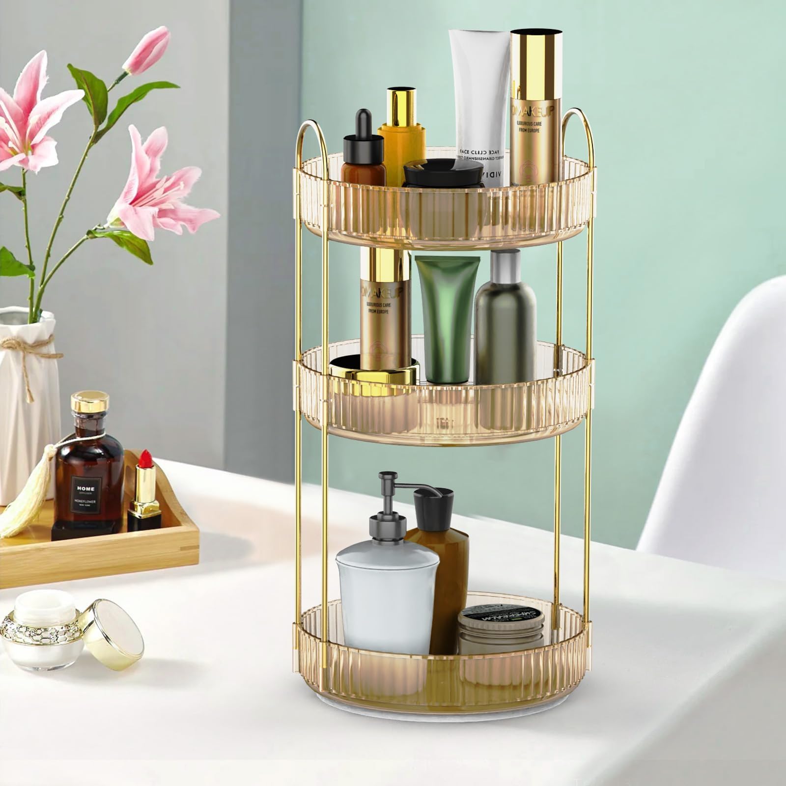 IJIAMY 360 Rotating Makeup Organiser, Spinning 3 Tiers Perfume ...