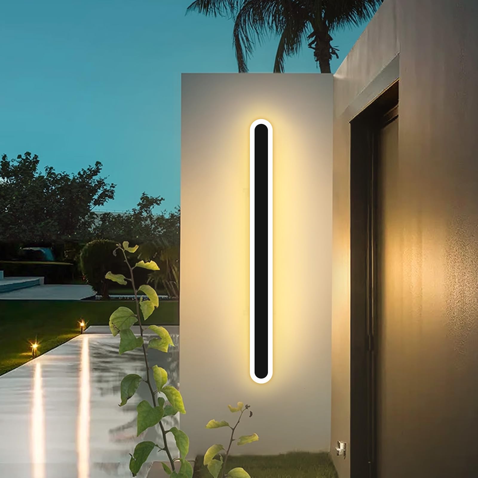 60CM 18W Outdoor Wall Light Mains Powered, Tri-Color Light 3000k/4500k ...