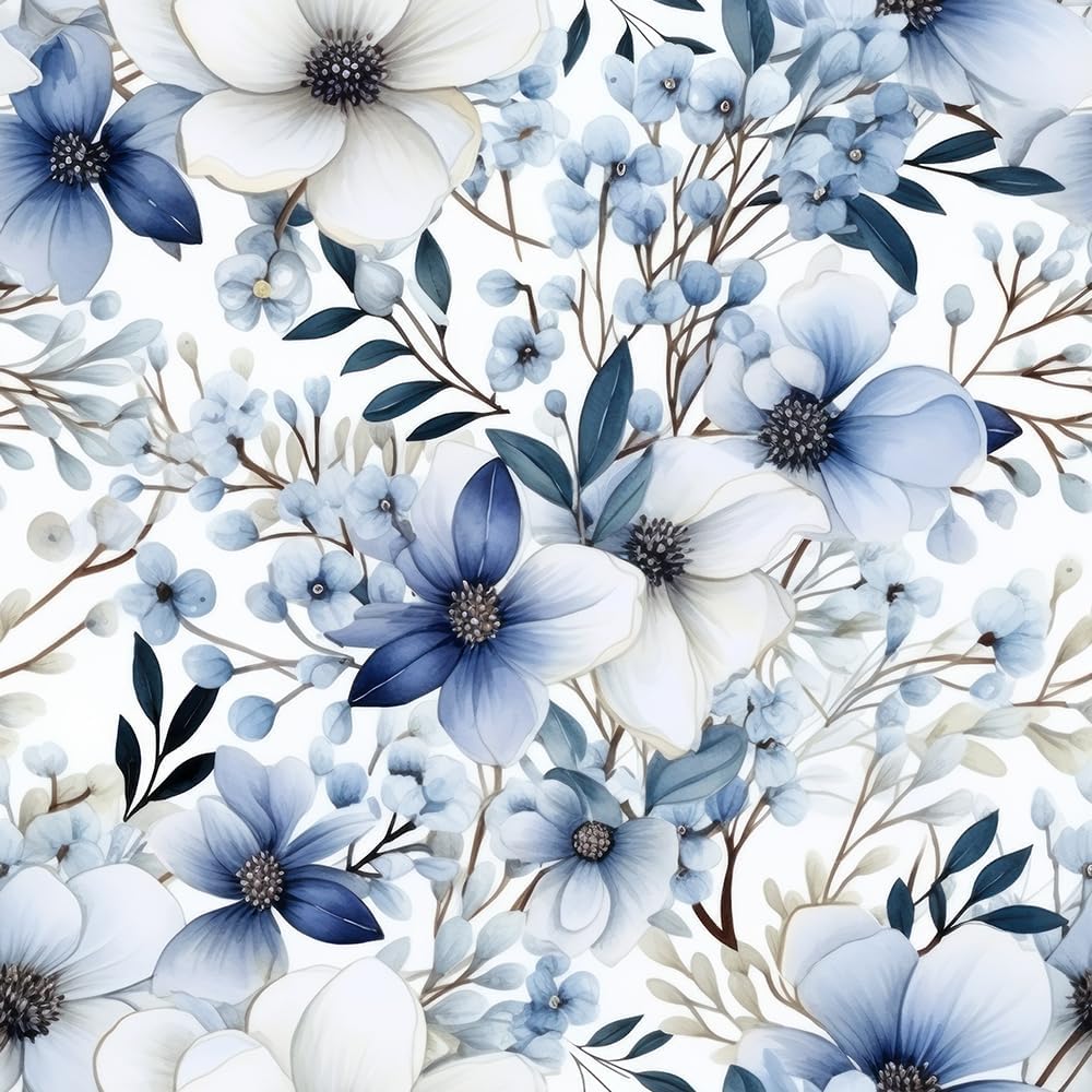 VistaPalette 18"x236" Classical Blue White Flower Poppy Peel and Stick ...