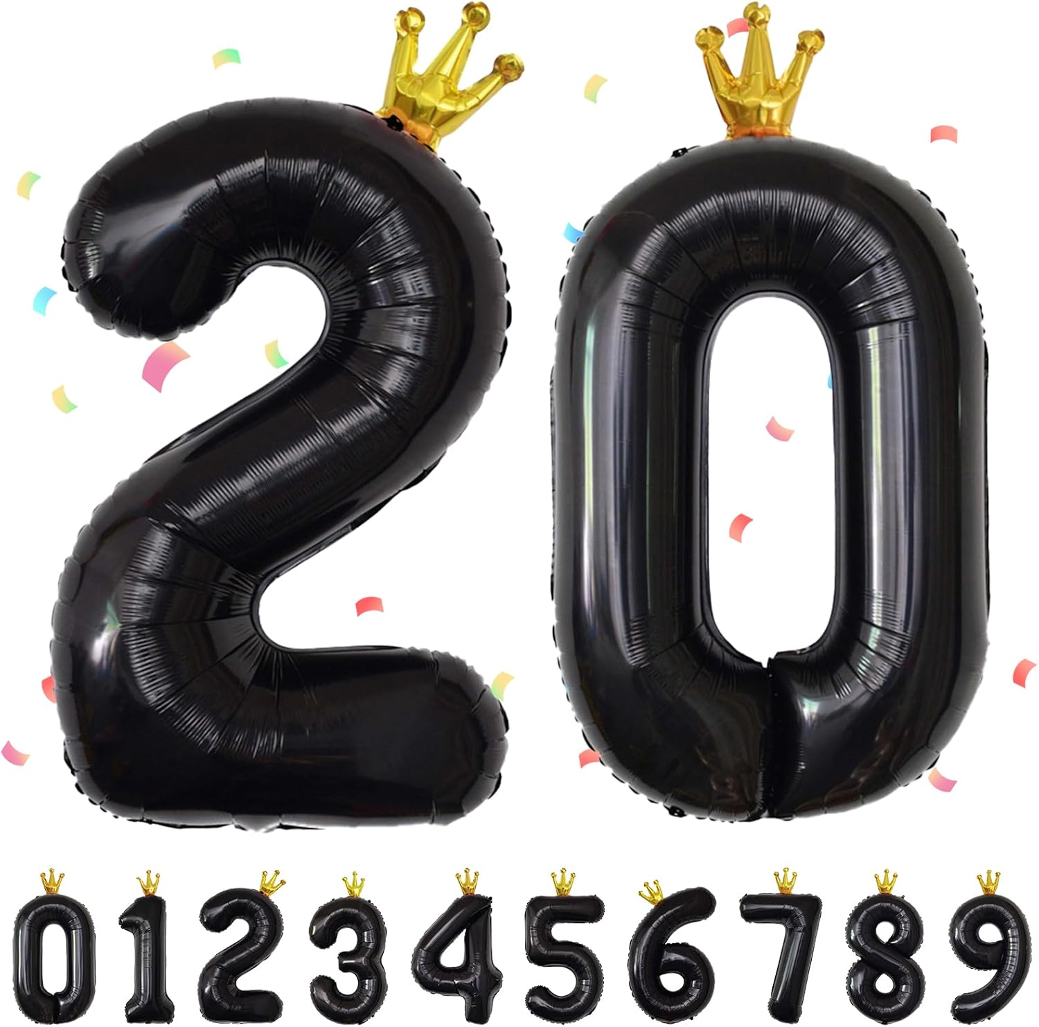 Amazon.com: 40 inch Black 20 Number Balloons - 20 Foil Crown Balloons ...