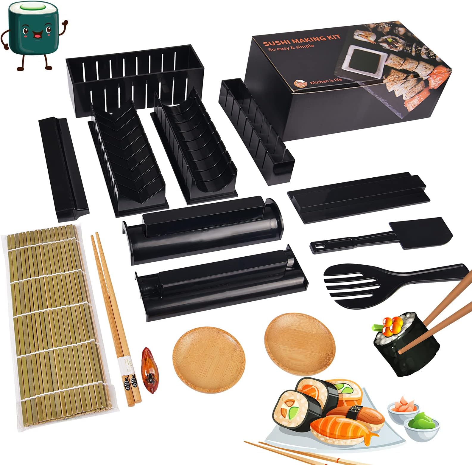 15 in 1 Sushi Making Kit, Sushi Roller kit with 8 Sushi Rice Roll Mold ...