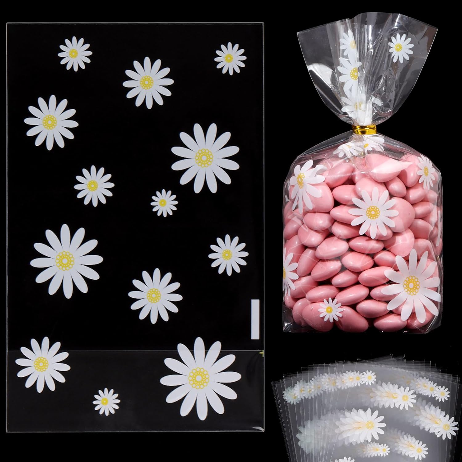 100pcs Small Cellophane Daisy Bags 4x6 Inch Clear with Twist Ties for ...