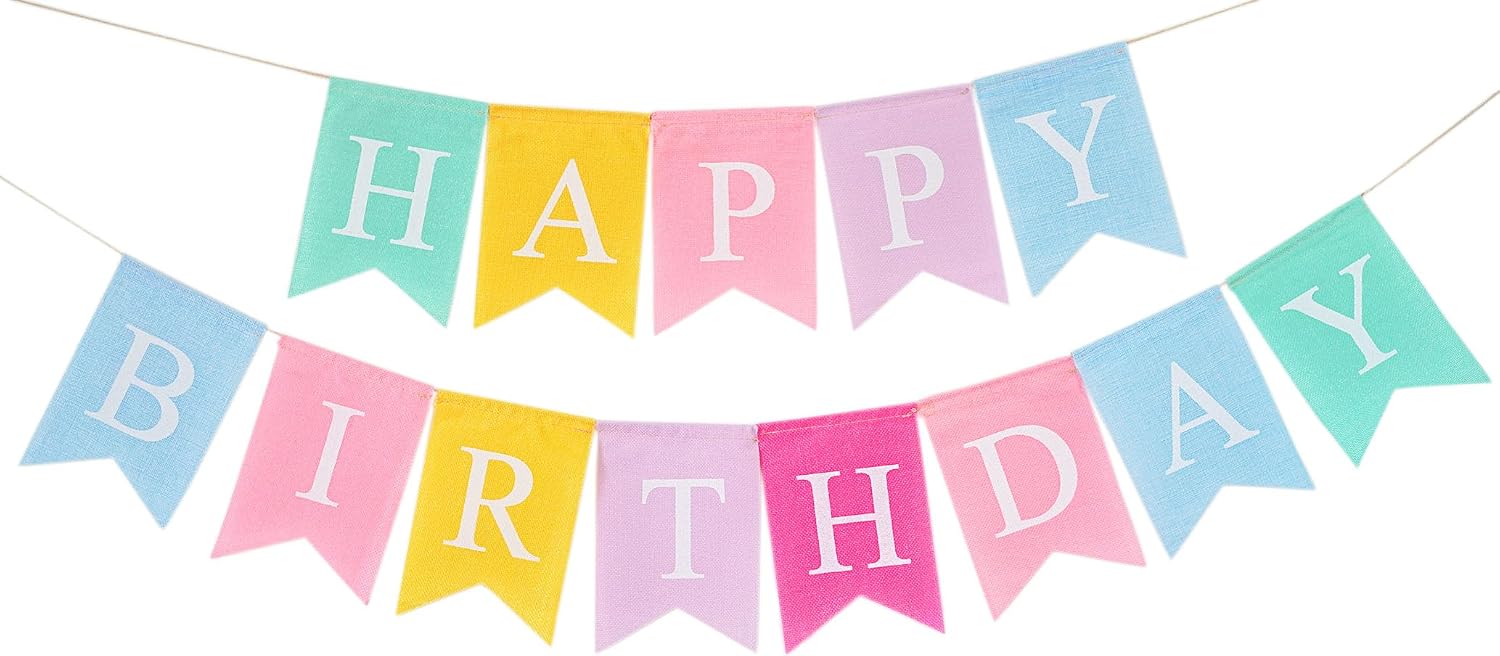 Amazon.com: Pastel Rainbow Happy Birthday Banner, Pre-strung Felt Happy ...