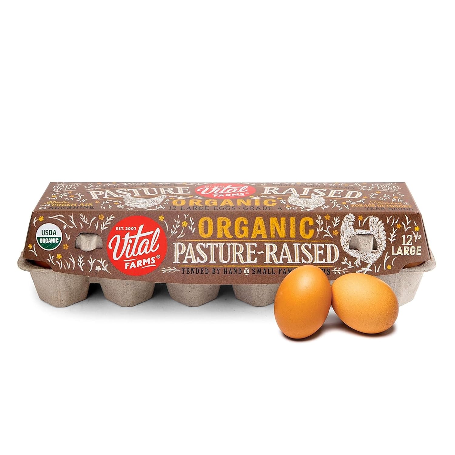Amazon.com: Vital Farms Organic Pasture Raised Eggs Large Brown, 12 ...