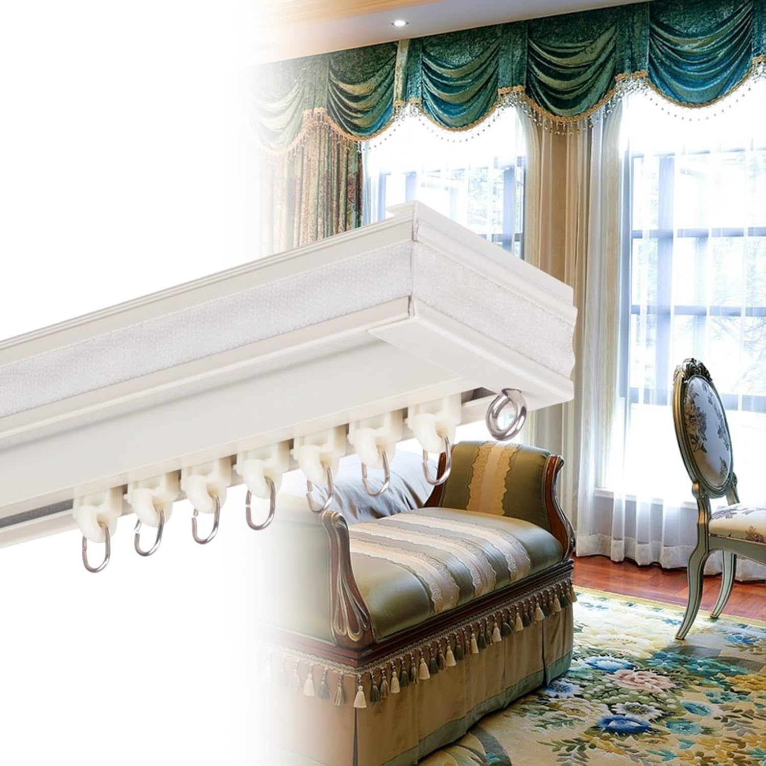 Amazon.com: Double Curtain Rail Track With Valance Ceiling Or Wall ...