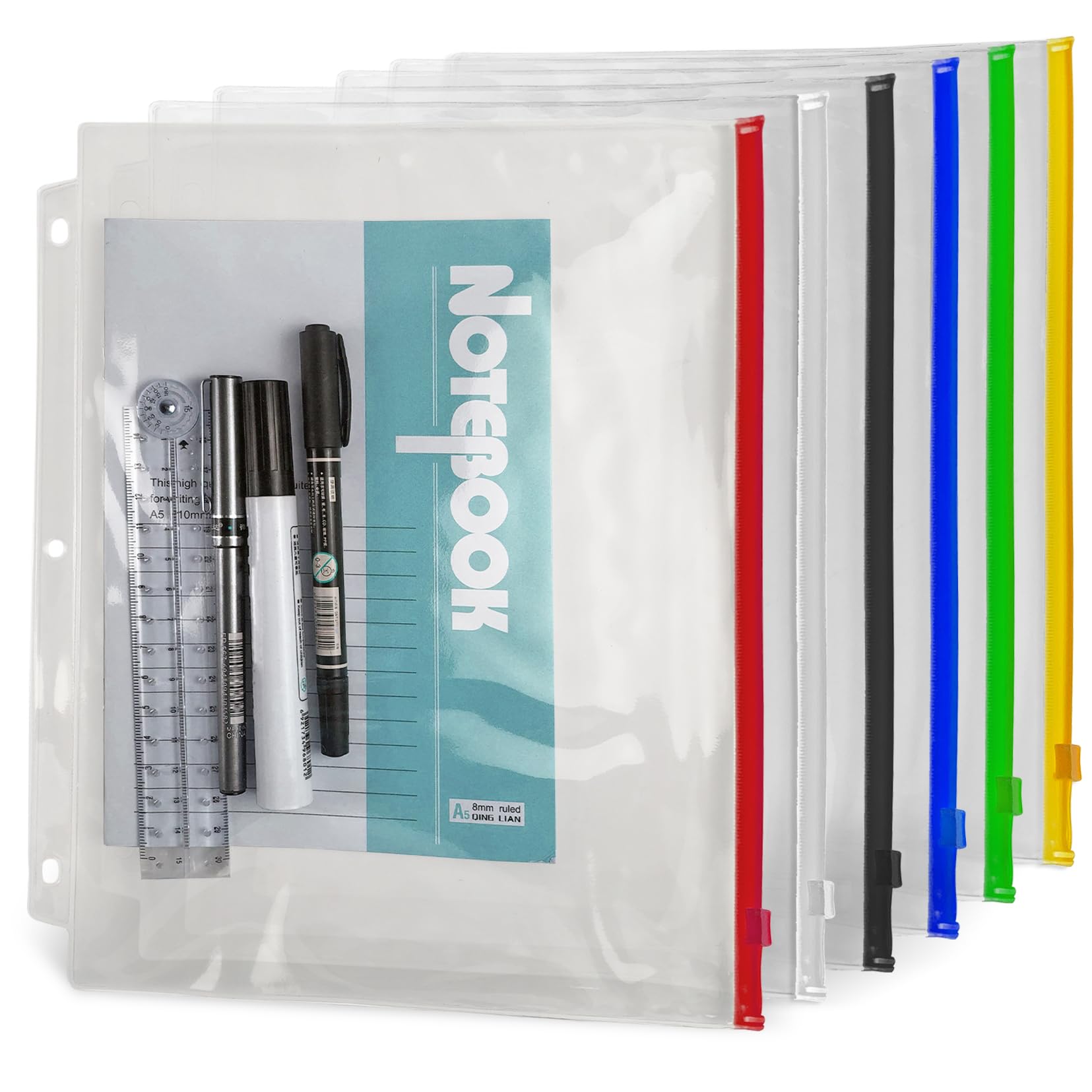 Snapklik.com : Binditek 40 Pack Plastic Zippered Binder Pockets, 3-Hole ...