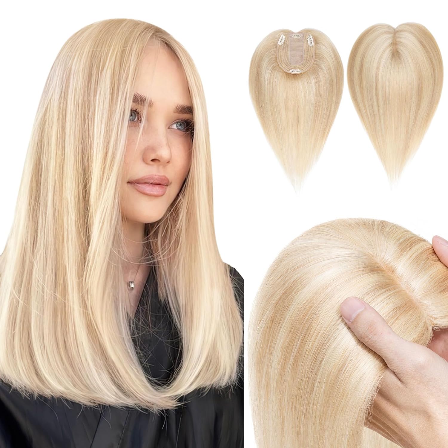 Amazon.com : Hairro Human Hair Topper, Clips in 100% Real Hairpieces ...