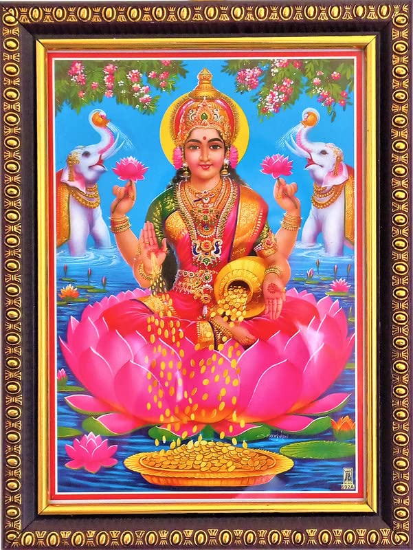 Shreya Arts Frame With Glass Wood Dhana lakshmi Photo/Lakshmi Poojan ...