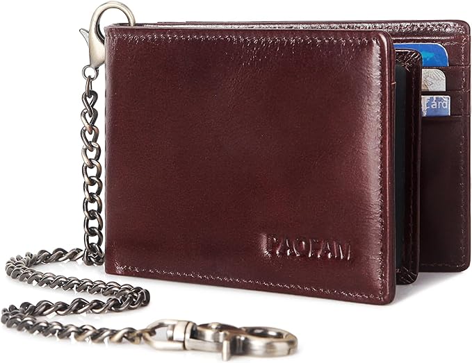 Amazon.com: PAOFAM Chain Wallets for Men, Genuine Leather Purse RFID ...