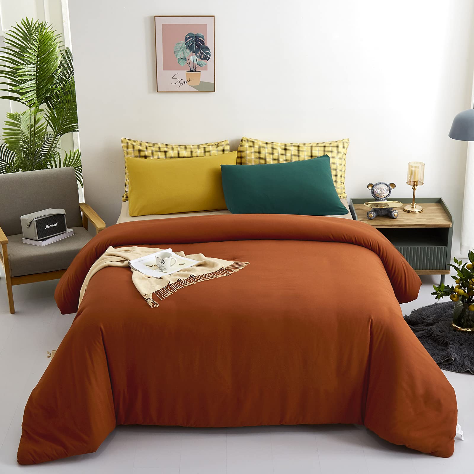 Luxlovery Rust Comforter Set King Burnt Orange Bedding Comforter Set ...