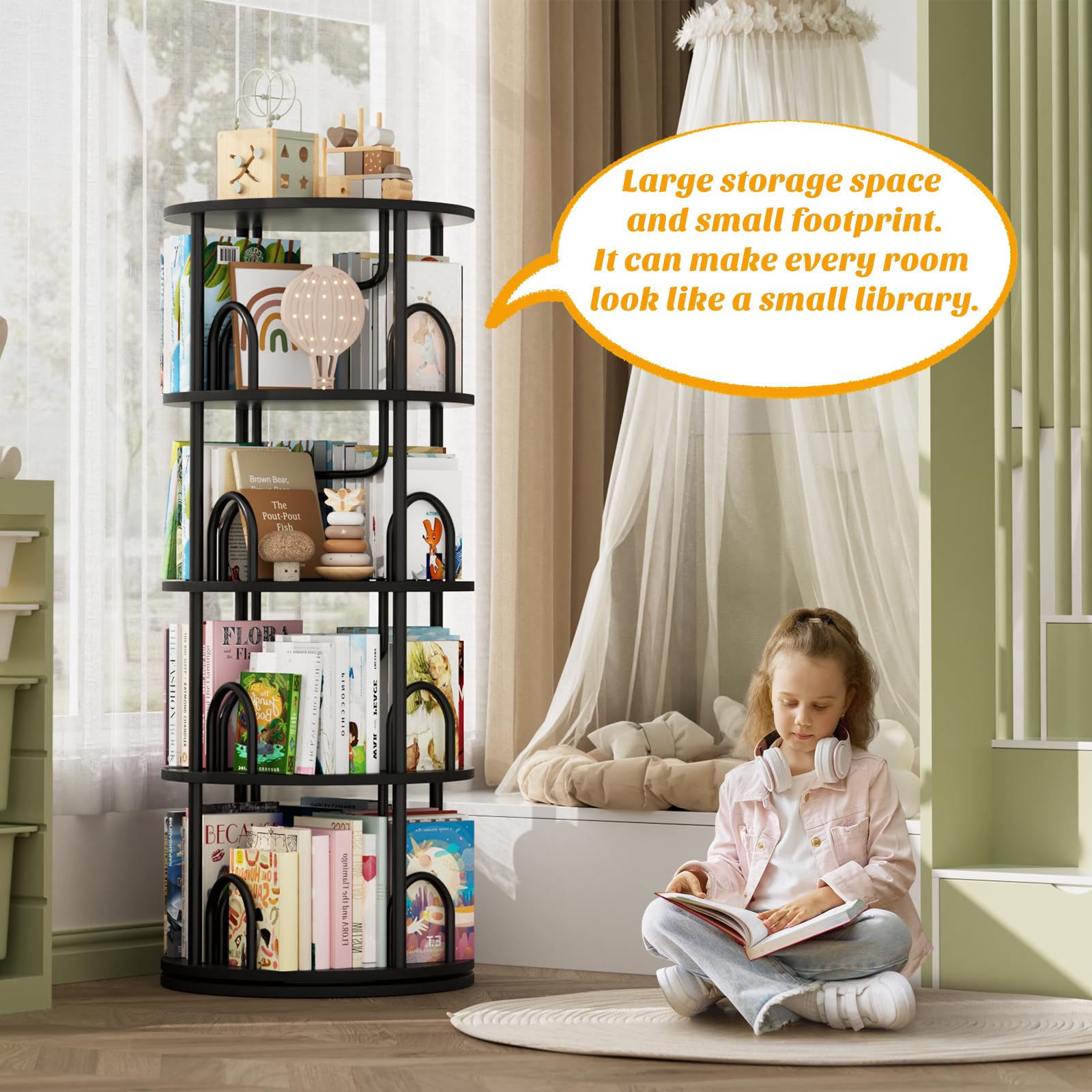 Snapklik.com : 4 Tier Rotating Bookshelf Tower, 360 Display Spinning ...