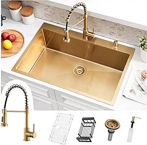Kitead 30 Inch Gold Drop In Kitchen Sink with Faucet Combo - 30x22 ...