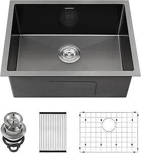 Black Kitchen Sink Undermount 22 x 18 inch, SINKVINE PVD Nano Stainless ...