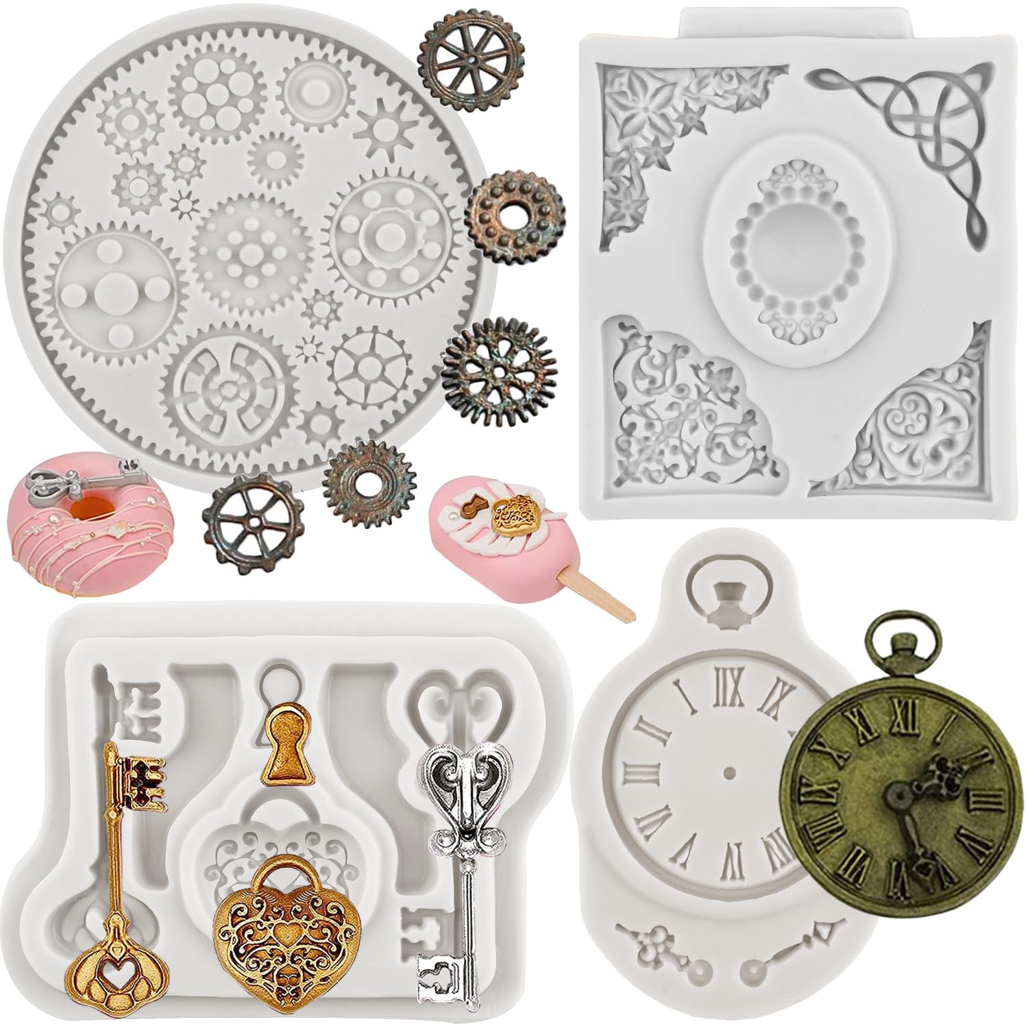 Amazon.com: MINFEIDMS Vintage Key Fondant Molds Steampunk Gear Clock ...