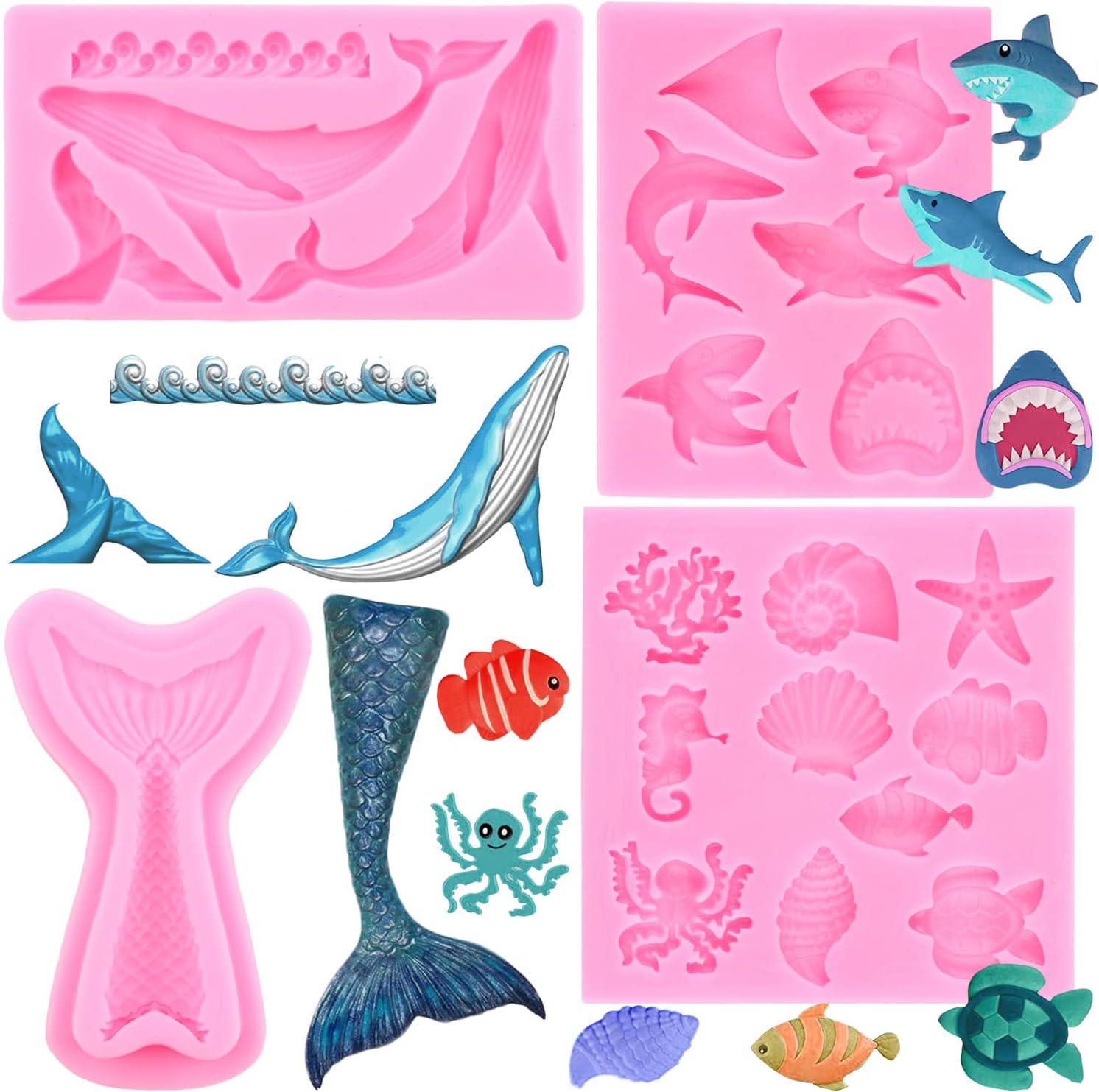 Amazon.com: MYPRACS Mermaid Theme Silicone Molds Ocean Shark Fondant ...