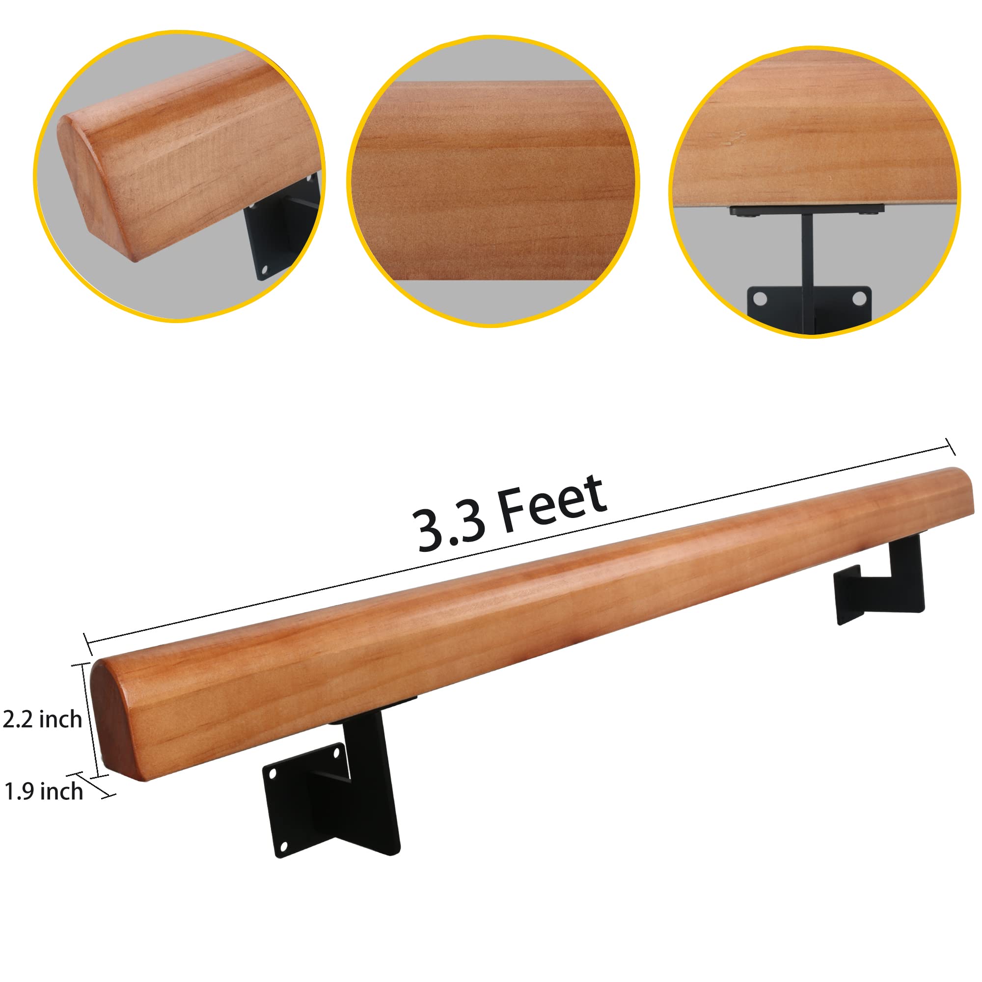 Snapklik.com : RECTOO 3.3 Ft Wooden Wall Stair Handrail - Complete Kit ...