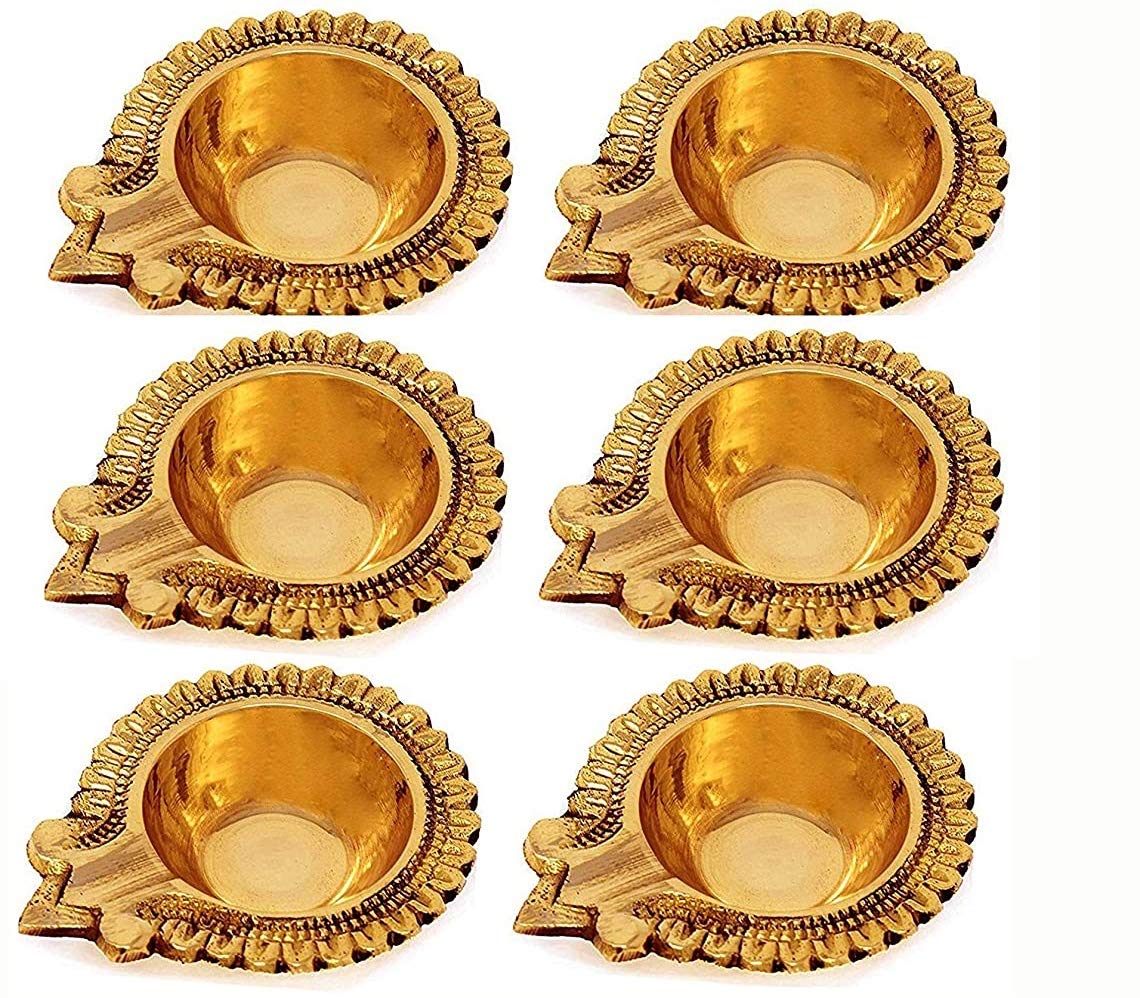 Craftsman 100% 6 Pc Set of Pure Virgin Brass Diwali Diya Indian Pooja ...