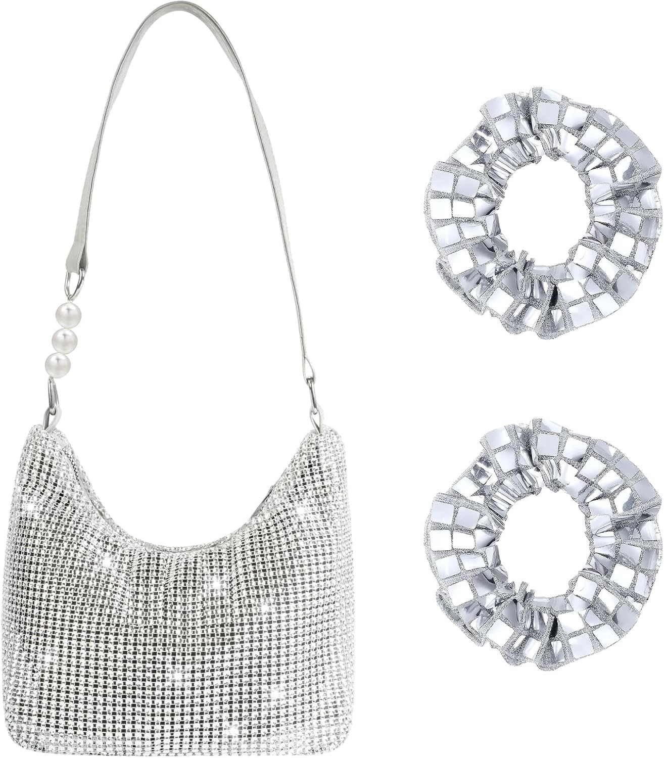 VEGCOO Sac à bandoulière en strass pour femme, pochette argentée, sac ...