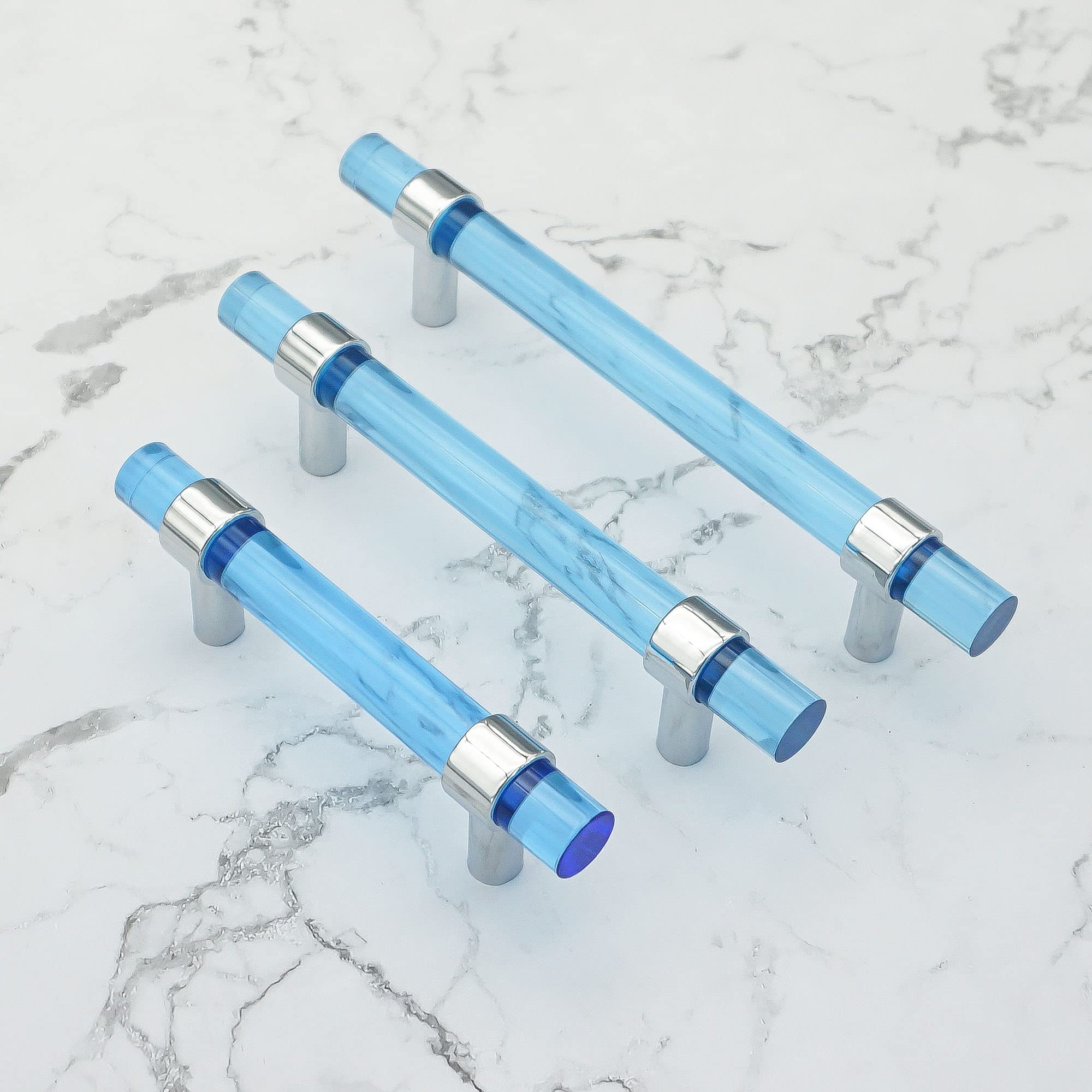 LBFEEL 4" Blue Acrylic Drawer Pulls Chrome Cabinet Knob Handle for ...