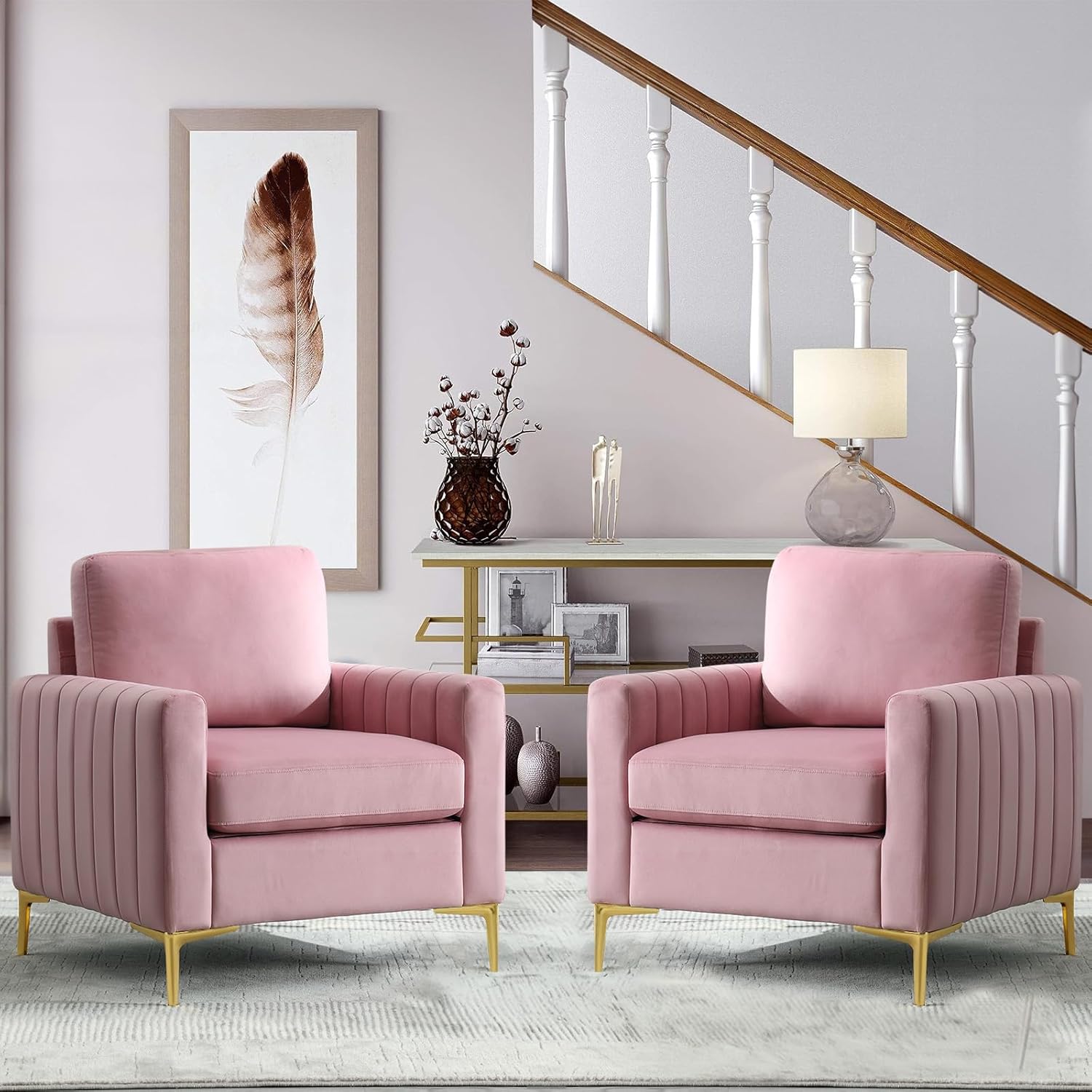Amazon.com: Tufted Velvet Accent Chair with Gold Legs, Mid-Century ...