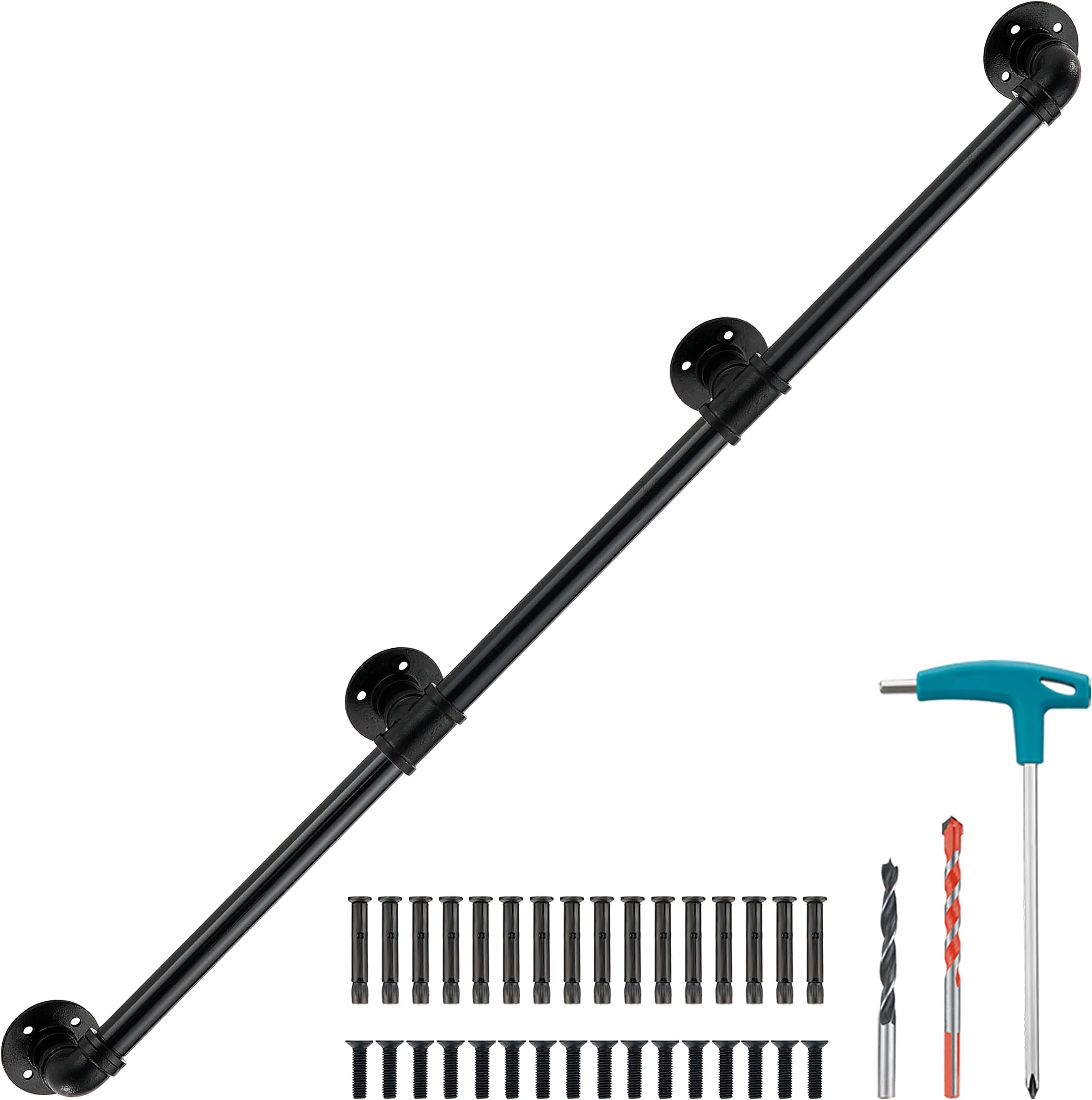 Unilive 10FT Industrial Pipe Stair Railing, Glossy Black Staircase ...