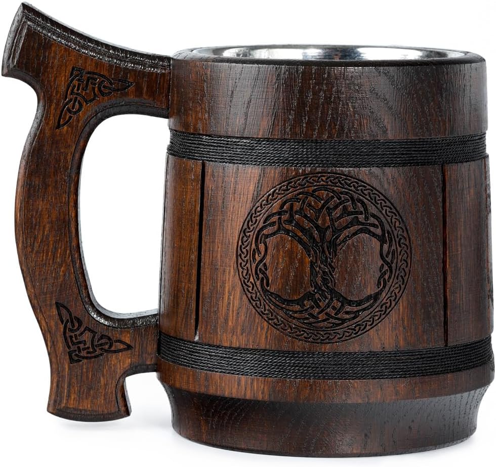 HORNCRAFT Drinking Horn Mug with Wooden Base | 500ml - 600ml Capacity ...