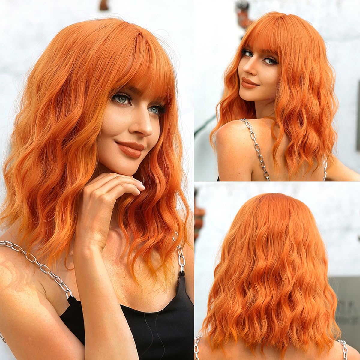 Amazon.com : Veally Short Ginger Orange Wigs Wavy Bob Ginger Wig with ...