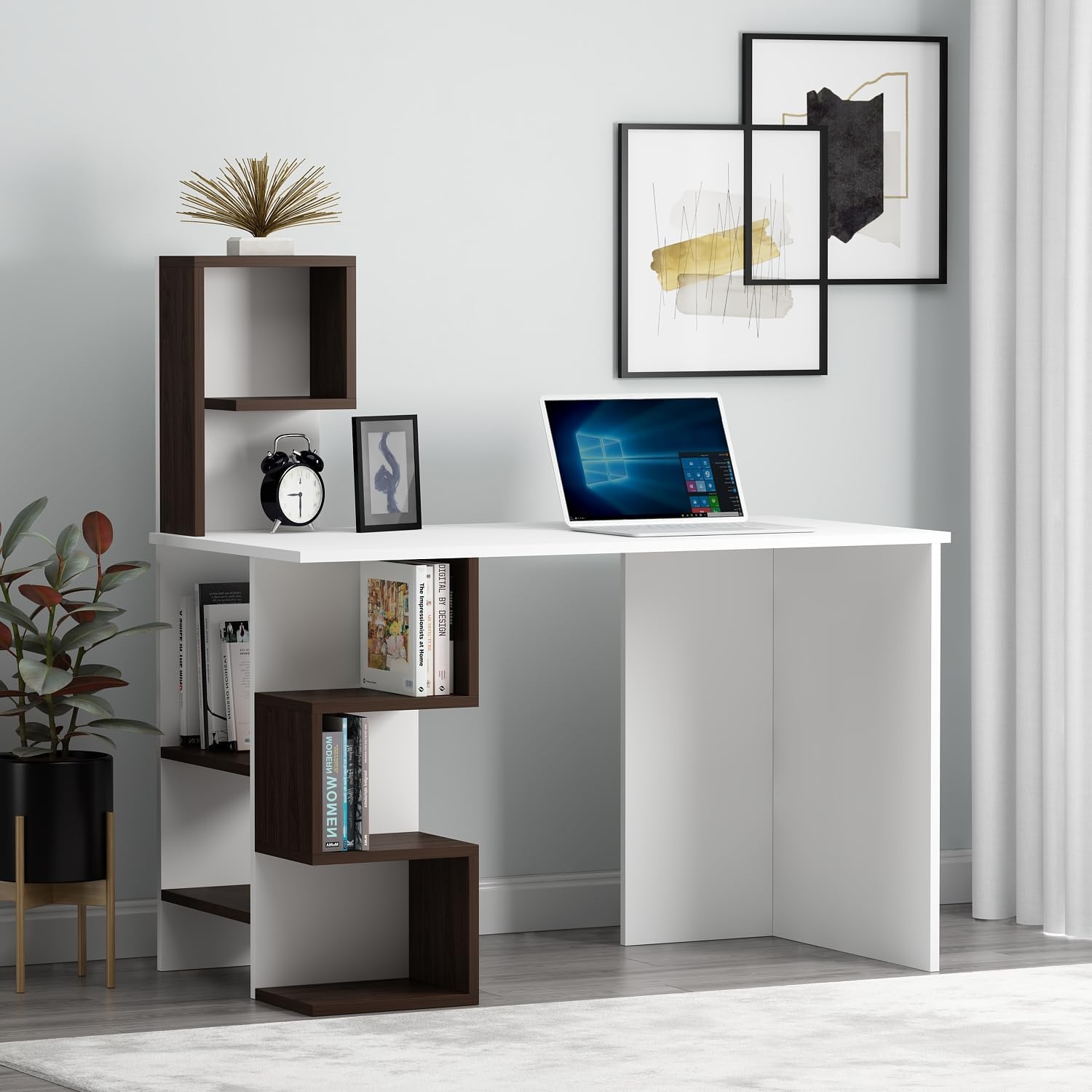 HOMIDEA DERONI Writing Desk - Computer Workstation - Home Office Desk - Writing Table with shelf ...