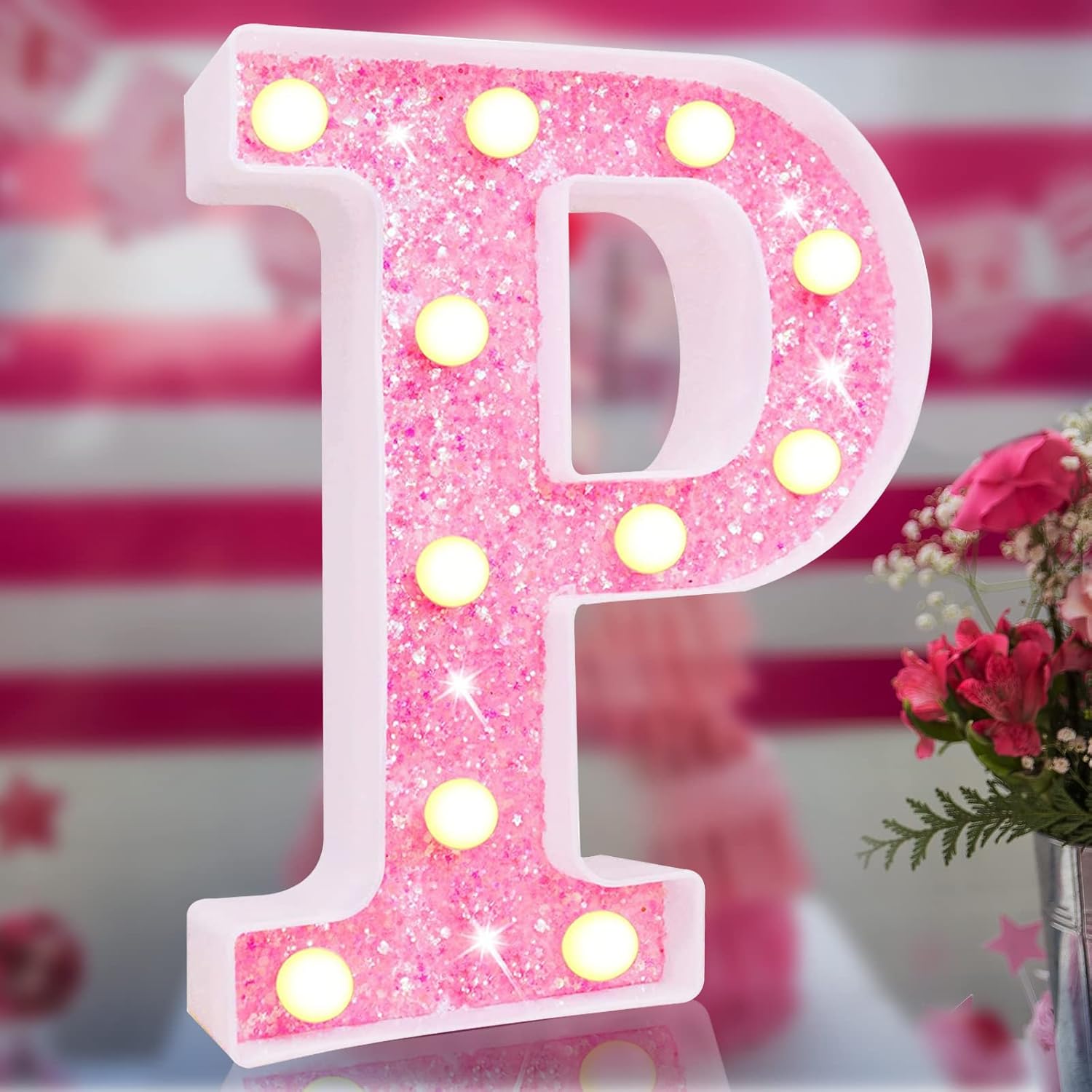 Amazon.com: Pink Light Up Letters, Glitter Alphabet Letter Sign LED ...