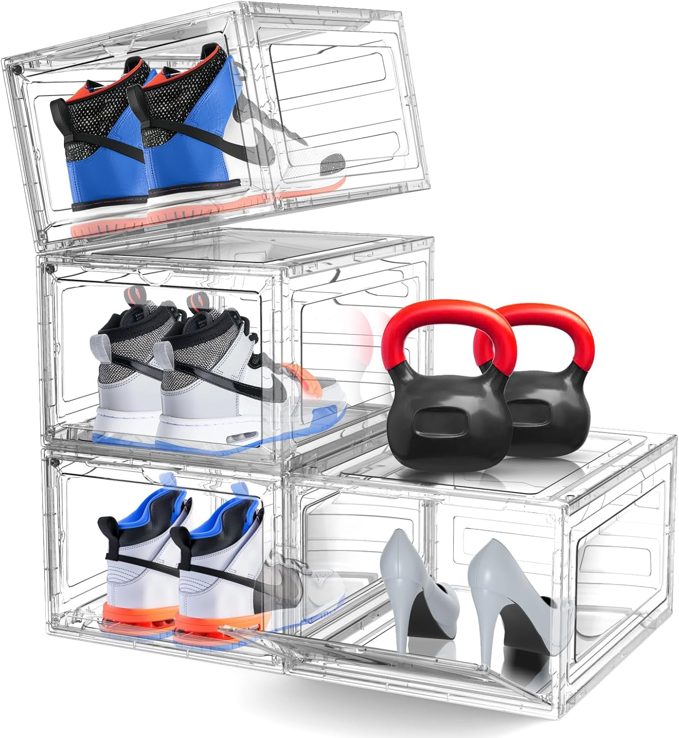 Amazon.com: Z ZONAMA 4 Pack Shoe Storage Box, Stackable Shoe Organizer ...