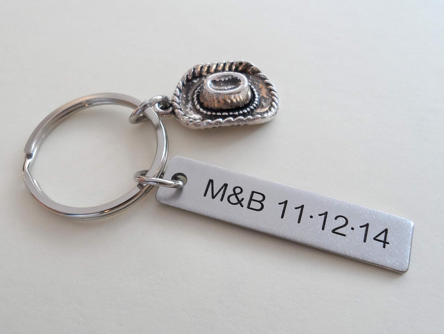 Amazon.com: Custom Cowboy Hat Keychain with Engraved Tag for Couples or ...