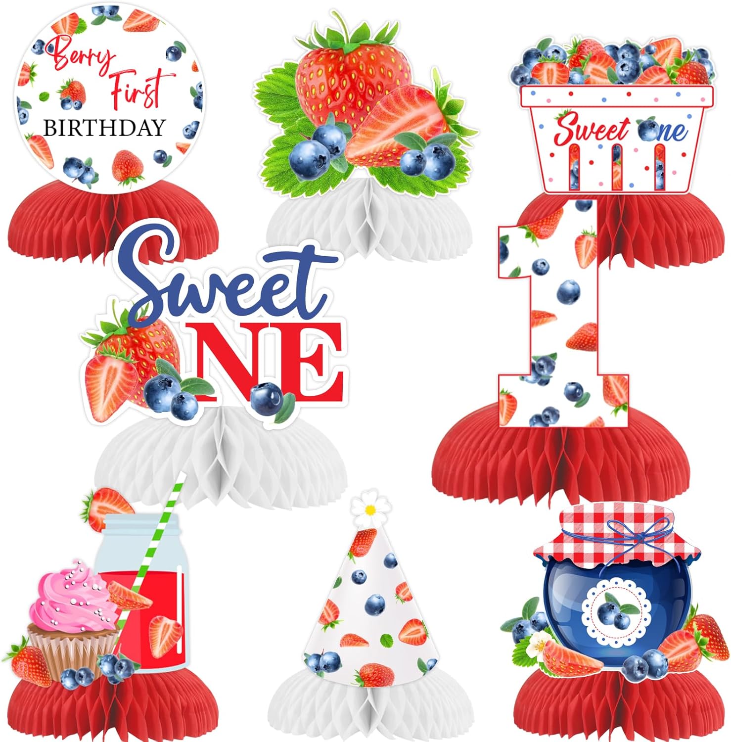 Amazon.com: Berry First Birthday Party Decorations 8pcs Strawberry ...