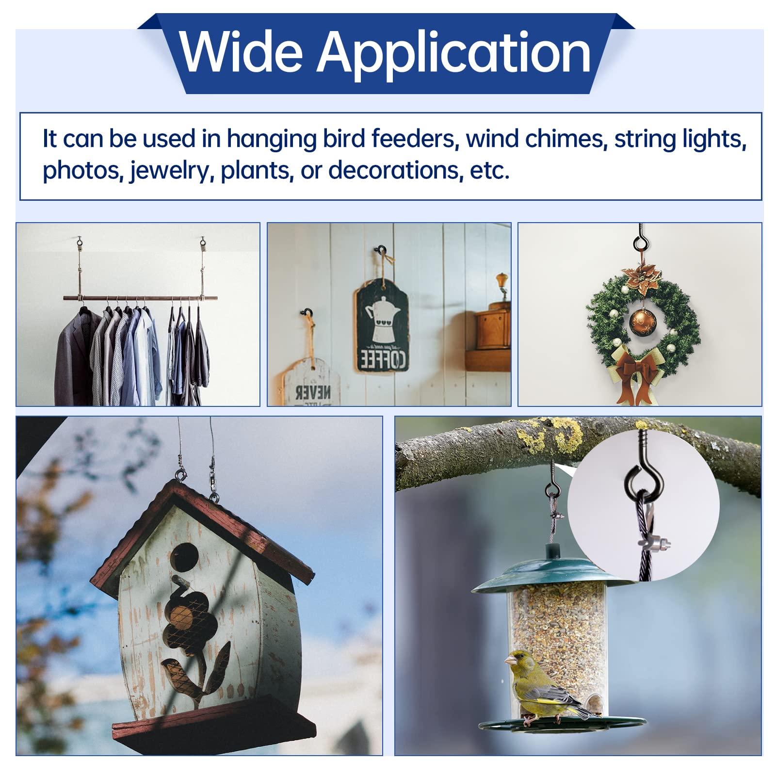 Snapklik.com : 20Pack 33Inch M6 Black Screw Eye Hooks Stainless Steel ...