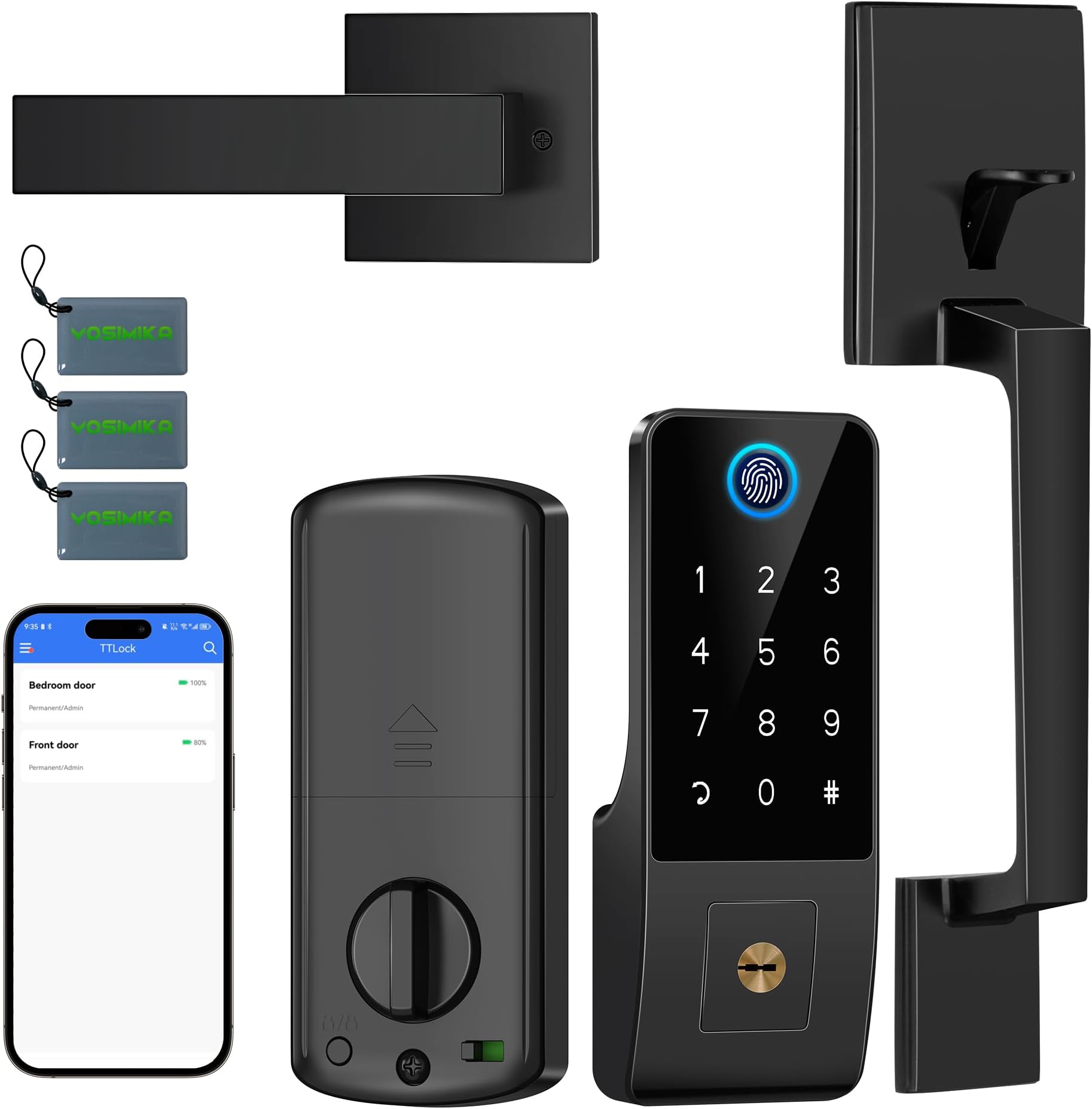 Keyless Entry Door Deadbolt with Handle Set, BEBASIA Fingerprint APP ...