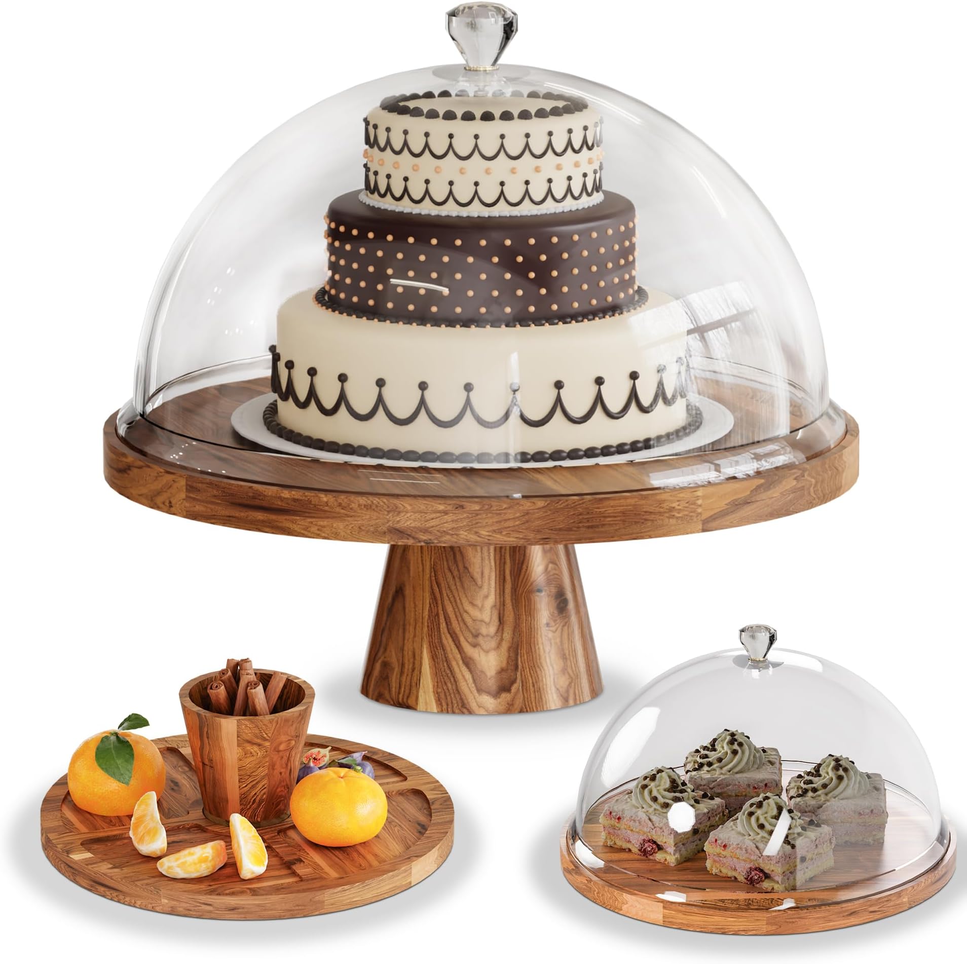 Amazon.com: HOMESPHERE Acacia Wood Cake Stand with Lid ...