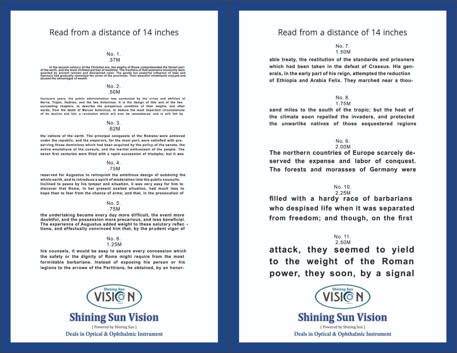 Shining Sun VISION Eye Chart Near Vision Reading Test Plastic Quoted ...