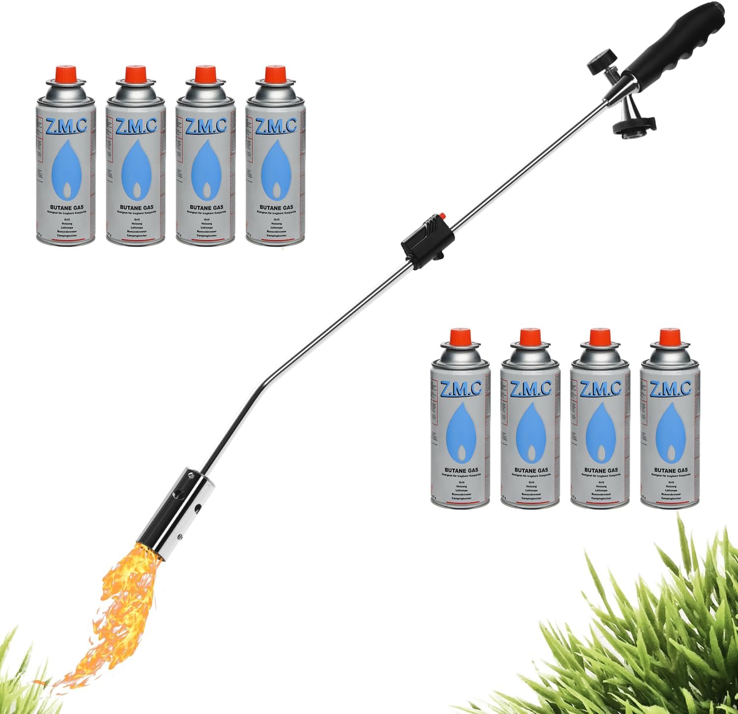 Z.M.C Unkrautvernichter 2,5 kW + 8 Gaskartuschen 227g, Unkrautbrenner ...