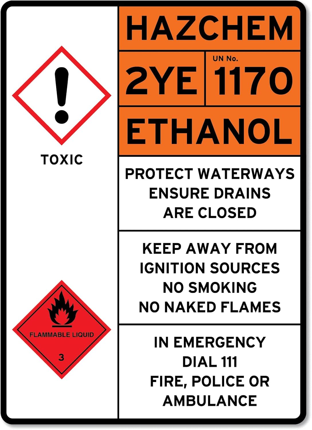 Amazon.com: Hazchem Sign – Ethanol Warning (1170) Hazchem Signs Metal ...
